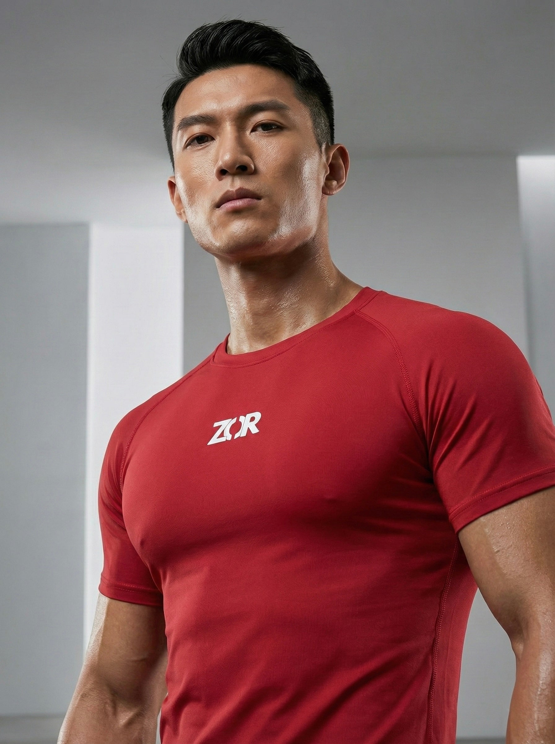 Red Half-Sleeve Compression for Gym Training – ZOR Activewear